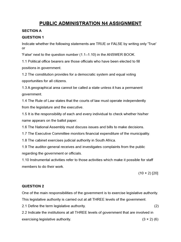 Public Administration N4 Assignment Guide | PDF | Legislature | Democracy