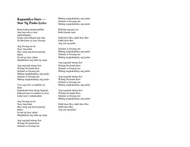 Star NG Pasko Lyrics | PDF