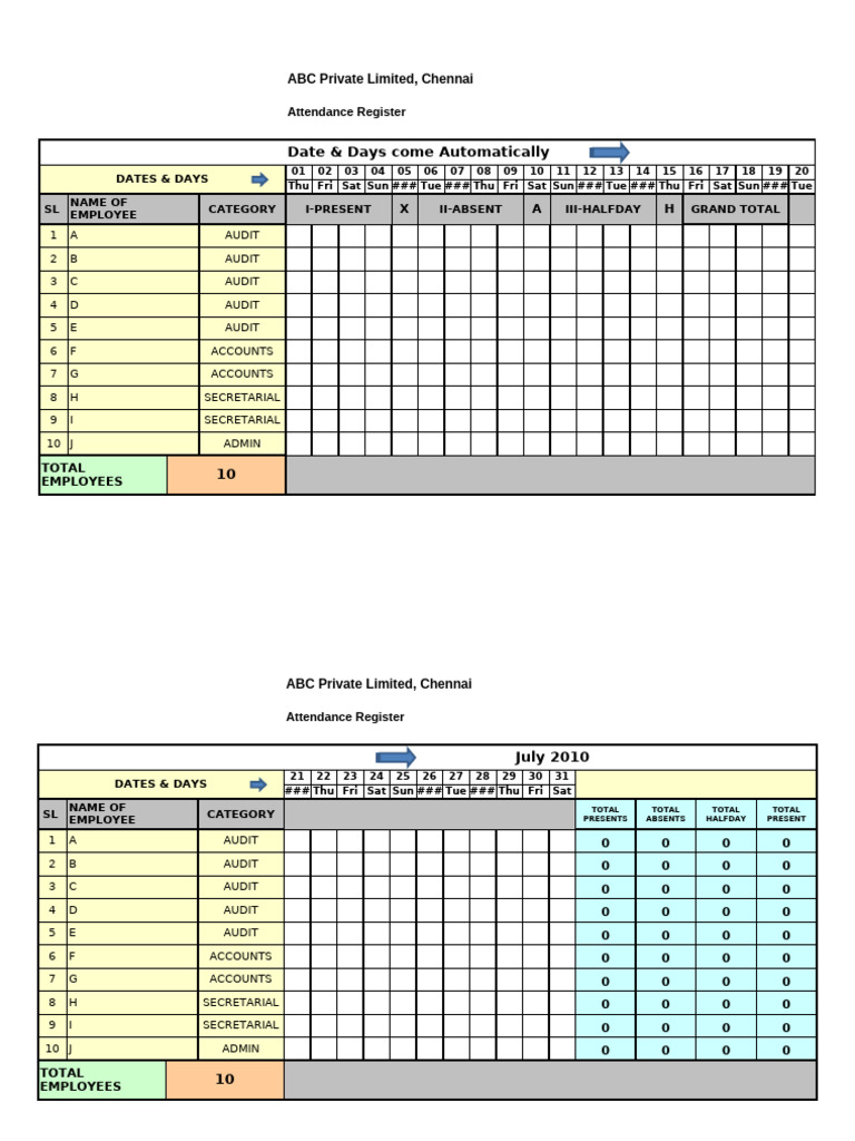 50 Sample Attendance Register | PDF