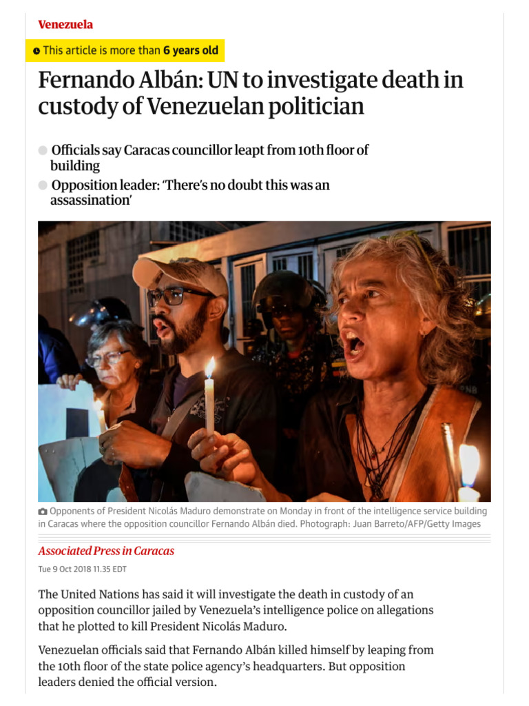 UN Investigates Fernando Albán's Death | PDF | Nicolás Maduro | Venezuela