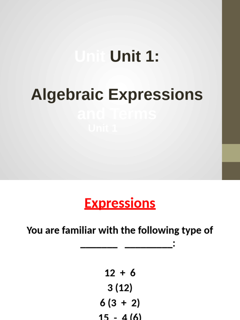 Expressions Unit 1 Student Algebra - PPT 2 | PDF | Variable ...