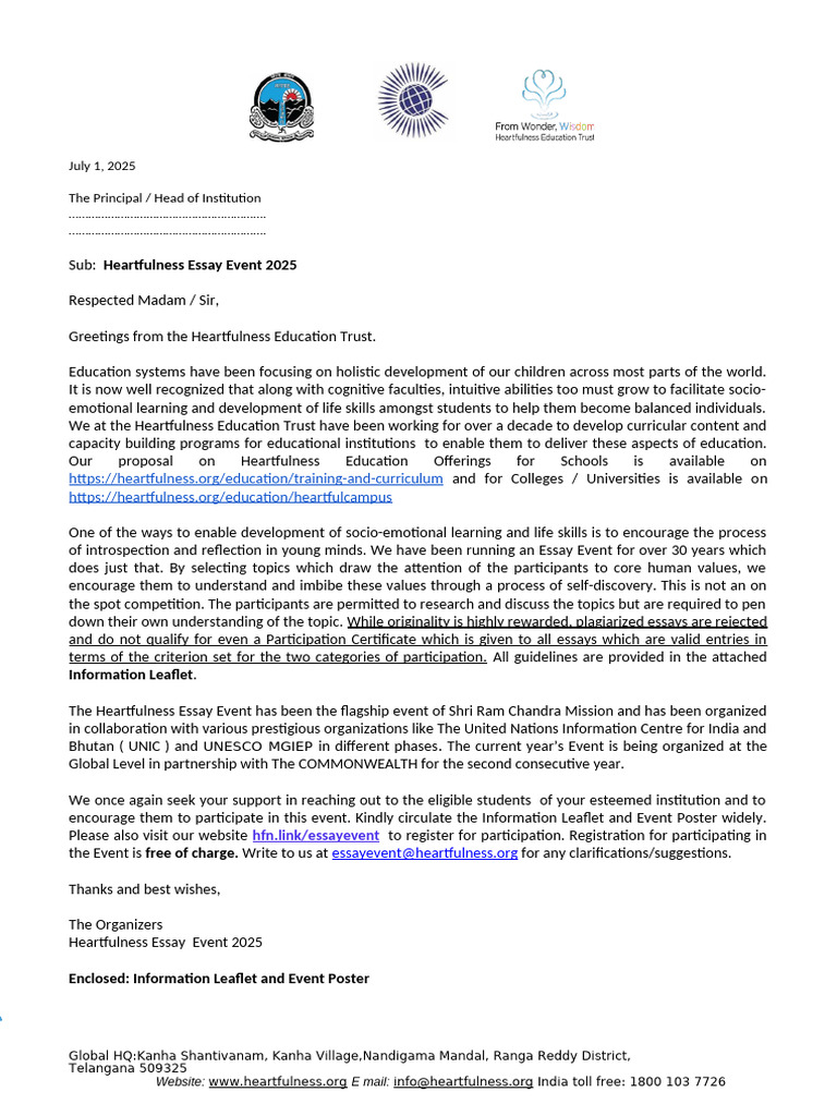 English Letter of Invitation-Essay Event 2025 | PDF | Cognitive ...