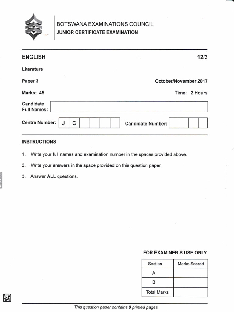 English Paper 3 JCE 2017 | PDF