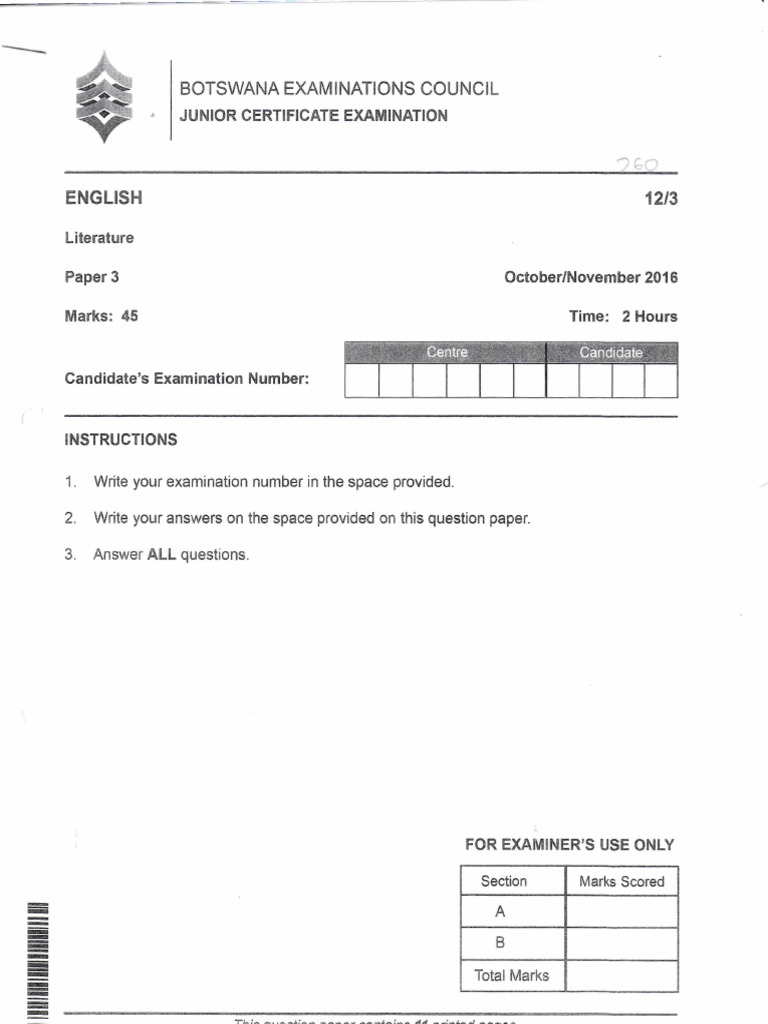 English Paper 3 JCE 2016 | PDF