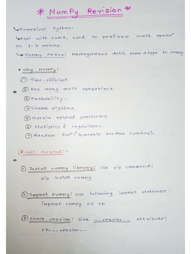 NumPy Revision Handwritten Notes | PDF