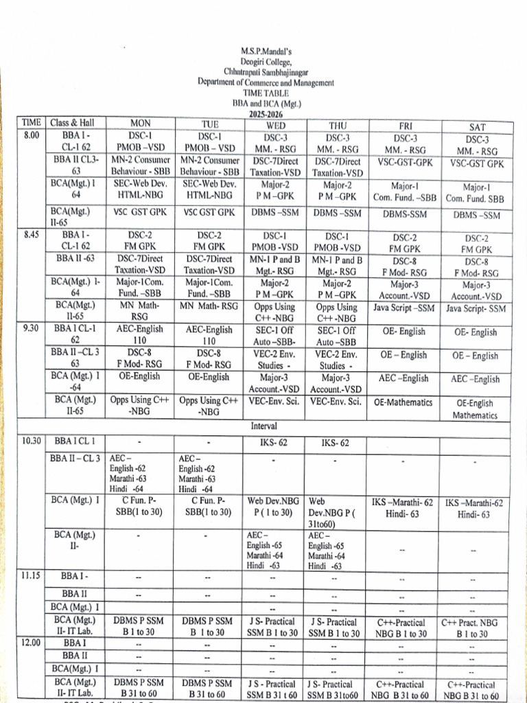 Time Table | PDF