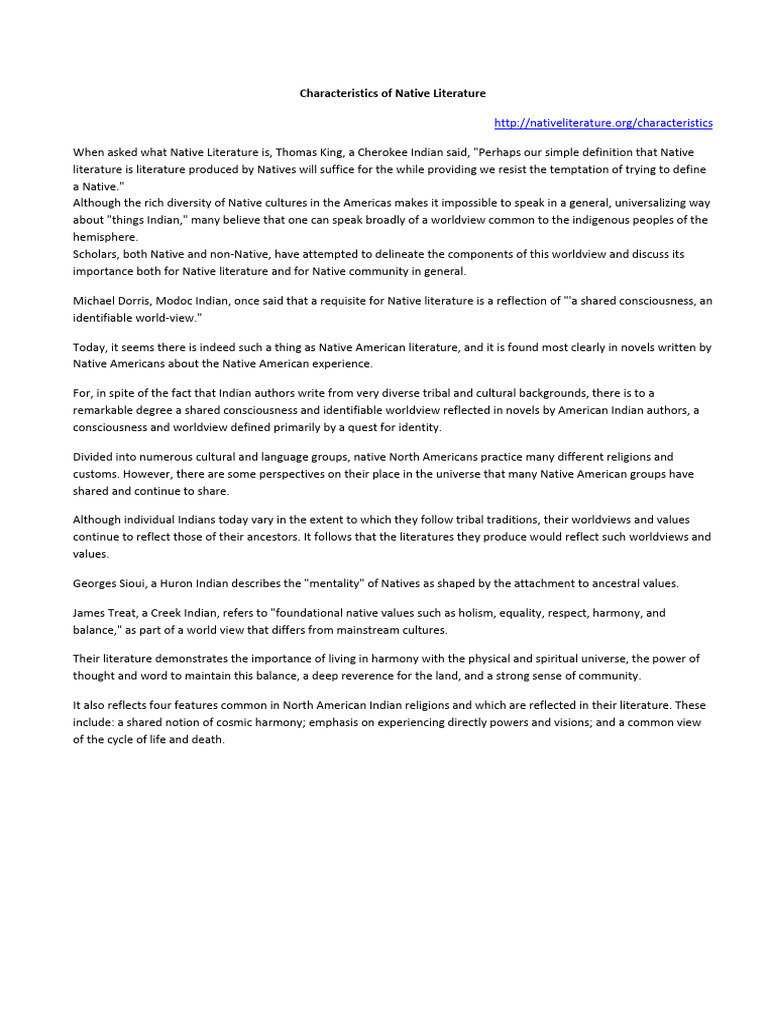 Characteristics of Native Literature | PDF | Native Americans In The ...