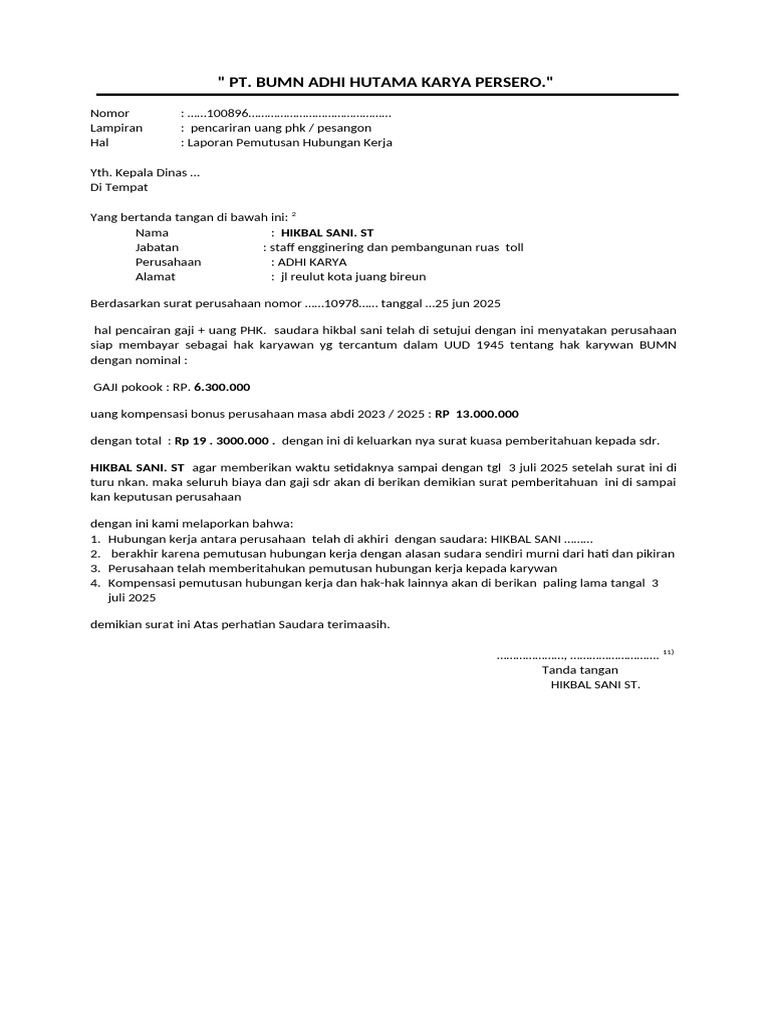 Surat Resmi Pengajuan Hak Karywan | PDF