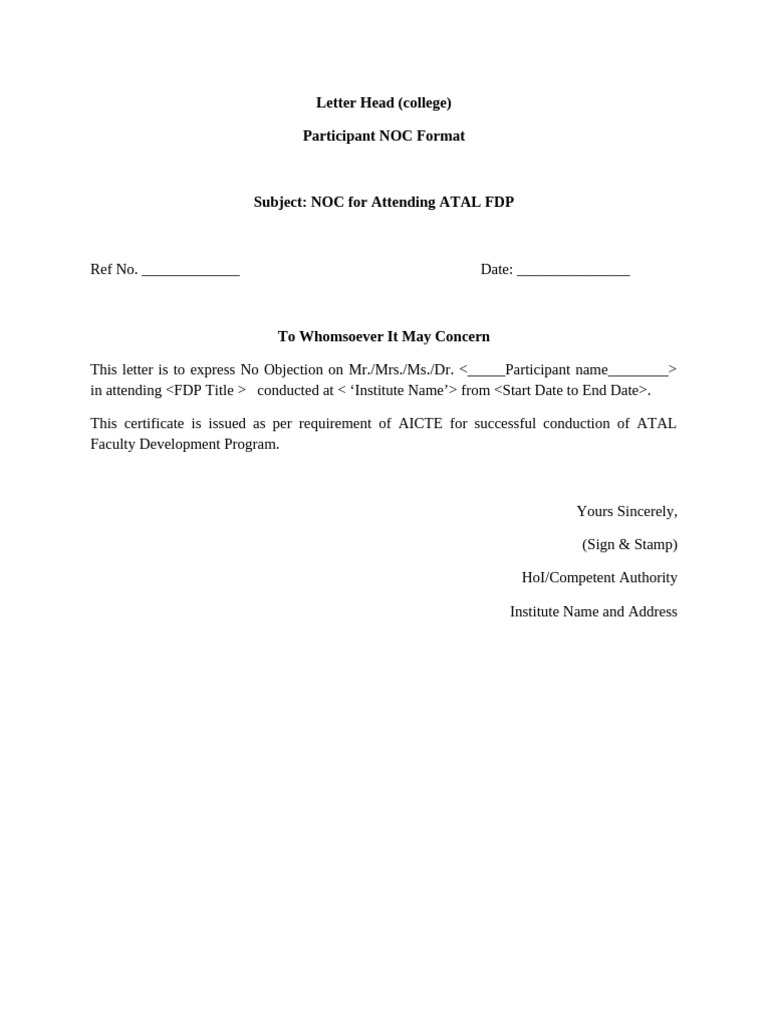 NOC For Participant | PDF