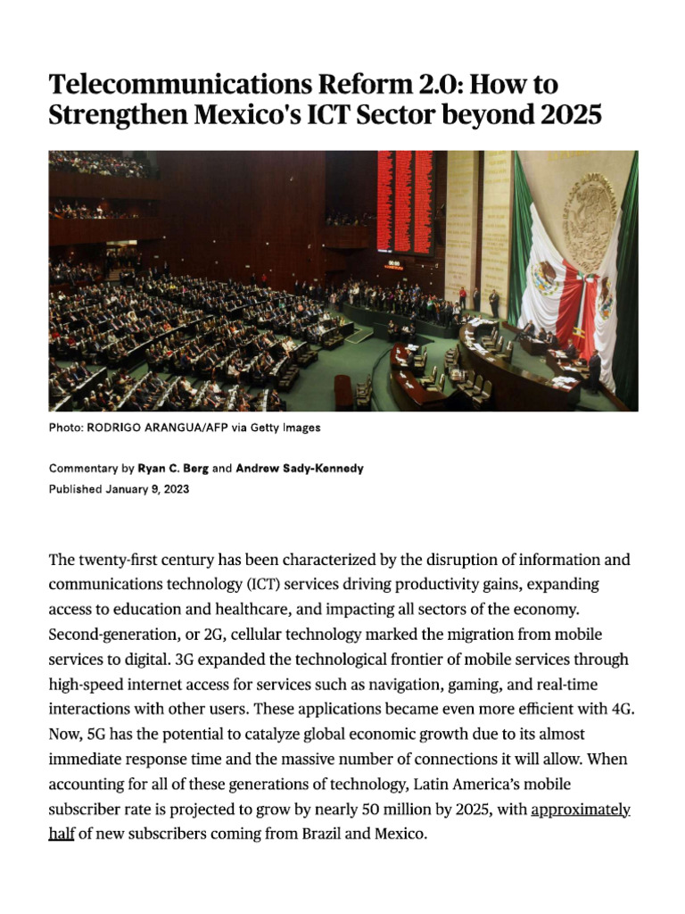Telecommunications Reform 2.0 How To Strengthen Mexico's ICT Sector ...