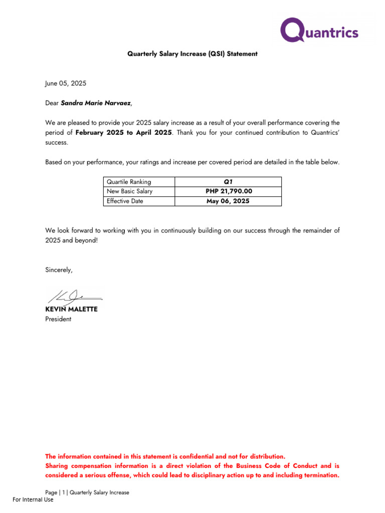 Quantrics 2025 Salary Increase Notice | PDF
