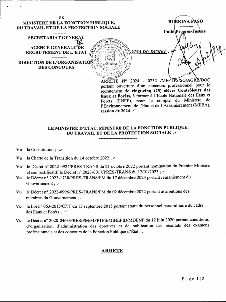 N°2024-0232 AO CP Controleur Eaux Foret 2024 | PDF