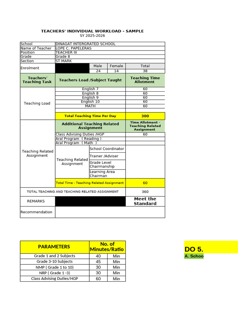 Teachers Individual Workload SY 2025 2026 | PDF | Teachers | Intelligence
