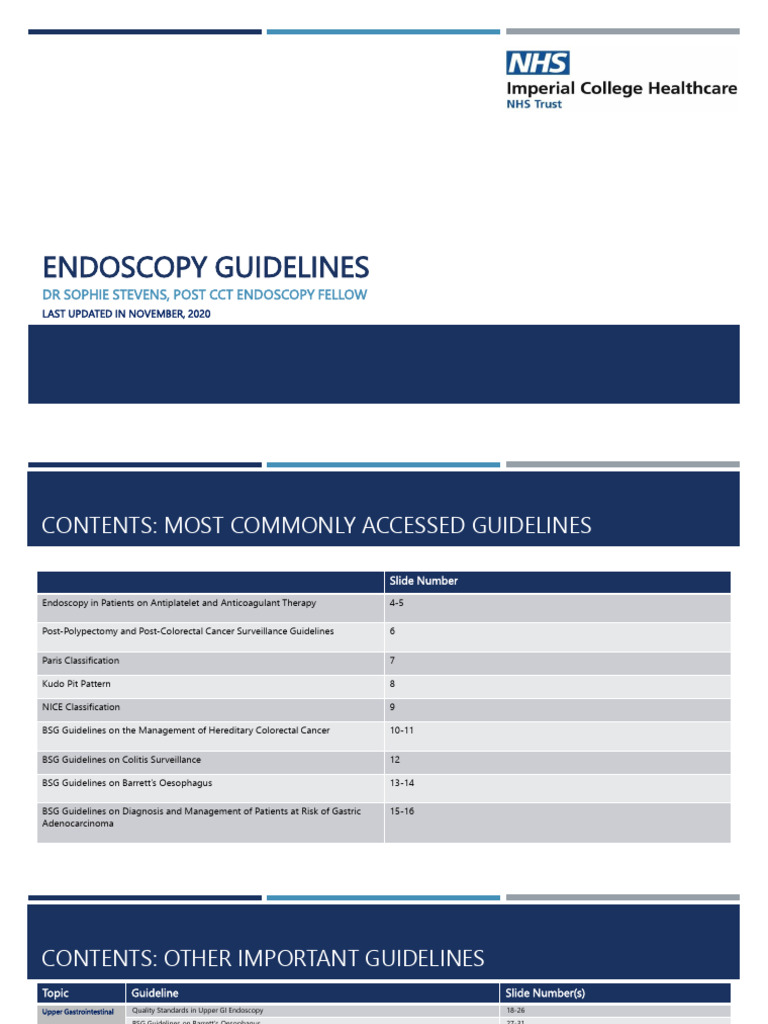 Endoscopy Guidelines Overview | PDF | Endoscopy | Diseases And Disorders
