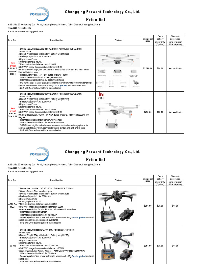 Drone Price List and Specifications | PDF | Camera | Electronics