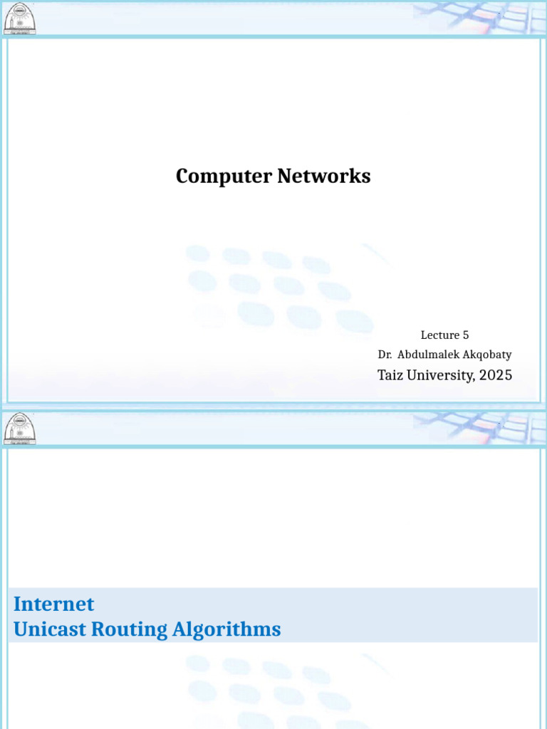 CNLicture05 InternetUnicastRoutingAlgorithm | PDF | Routing | Router (Computing)
