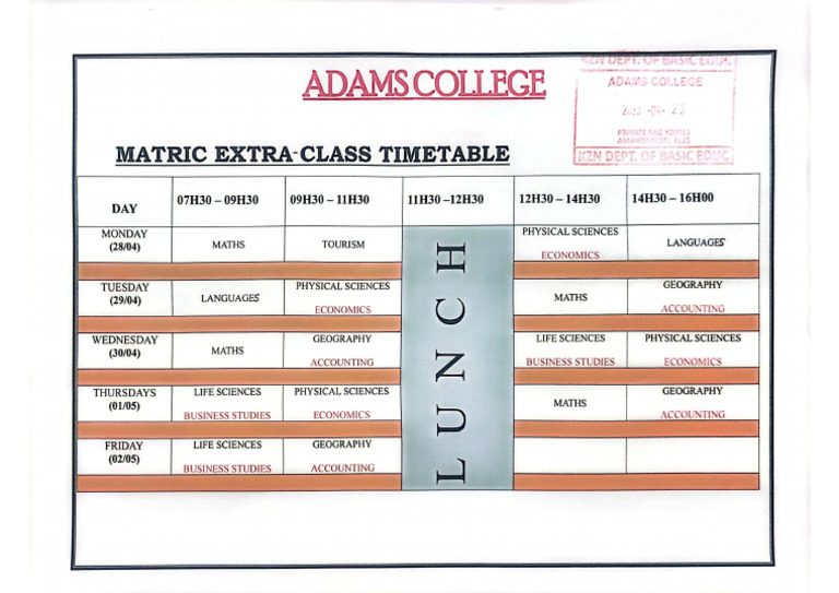 Extra Classes Timetable | PDF