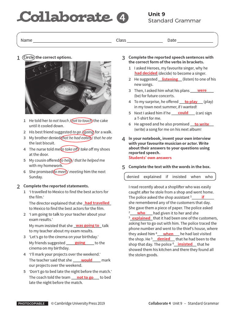 COL TRB 4 Standard Grammar WS Unit 9 With Answers | PDF | Language Mechanics | Syntax