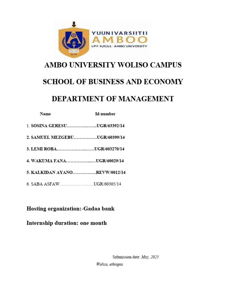Ambo University Woliso Campus School of Business and Economy Department ...