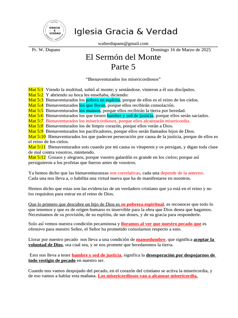 El Sermón Del Monte (Parte 5) Bienaventurados Los Misericordiosos. Pr ...