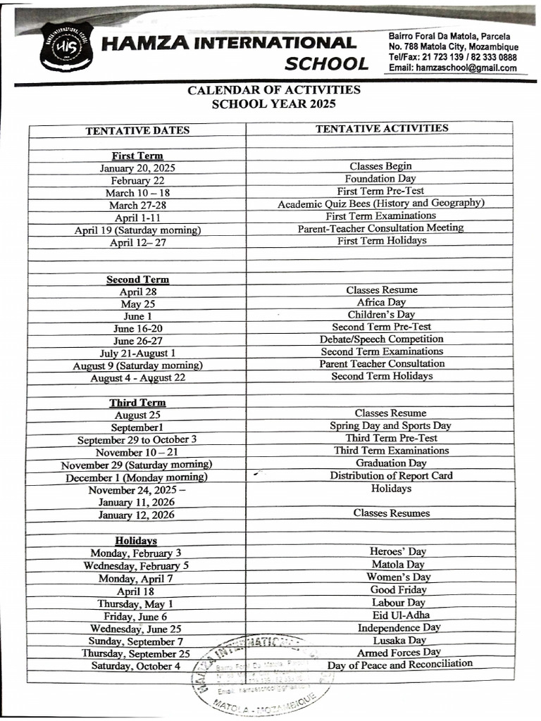 School Calendar 2025 (Revised) | PDF