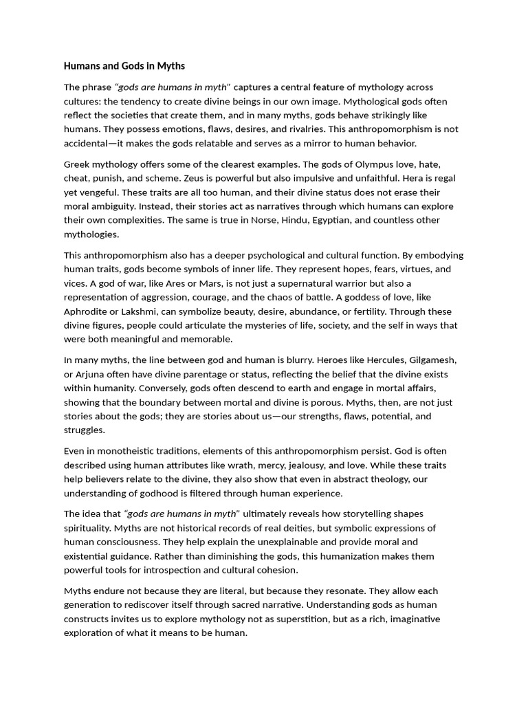 Humans and Gods in Myths | PDF | Deities | Divinity