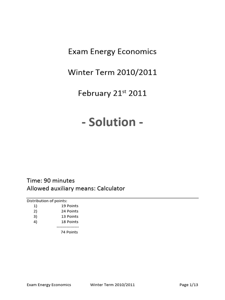 Energy Economics Exam Solutions 2011 | PDF | Power Station | Renewable ...