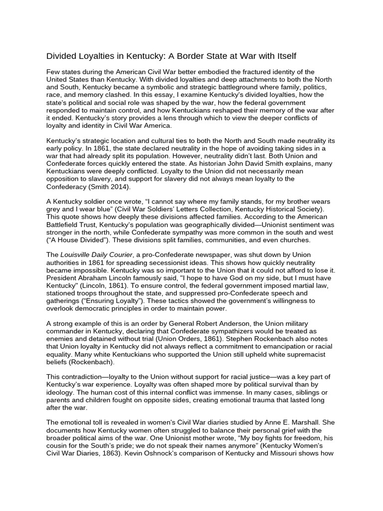 Divided Loyalties in Kentucky - A Border State at War With Itself | PDF ...