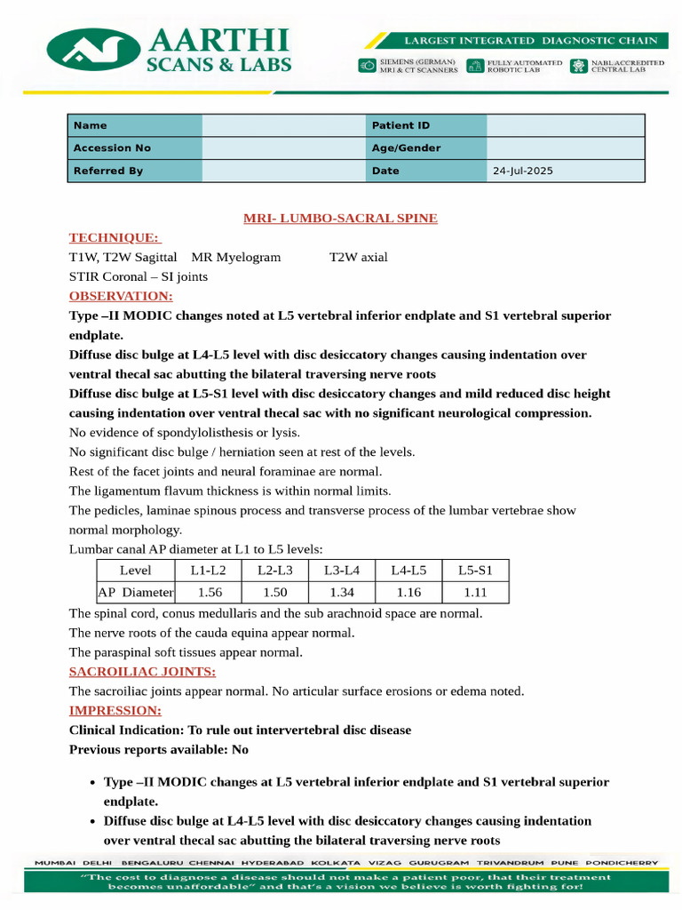 Aarthi Scans and Labs Mri Report | PDF