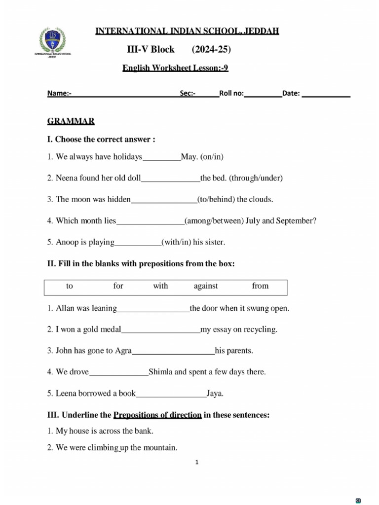 G4 English Term 2 L-9 Worksheets Blank | PDF