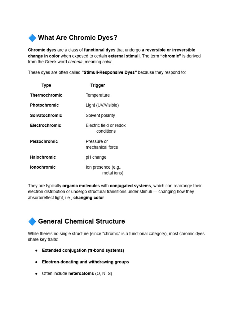 Understanding Chromic Dyes and Their Uses | PDF | Materials | Physical ...