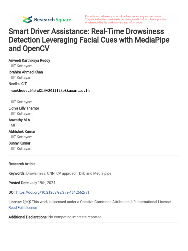 Smart Driver Assistance Real-Time Drowsiness Detec | PDF | Deep Learning | Computer Vision
