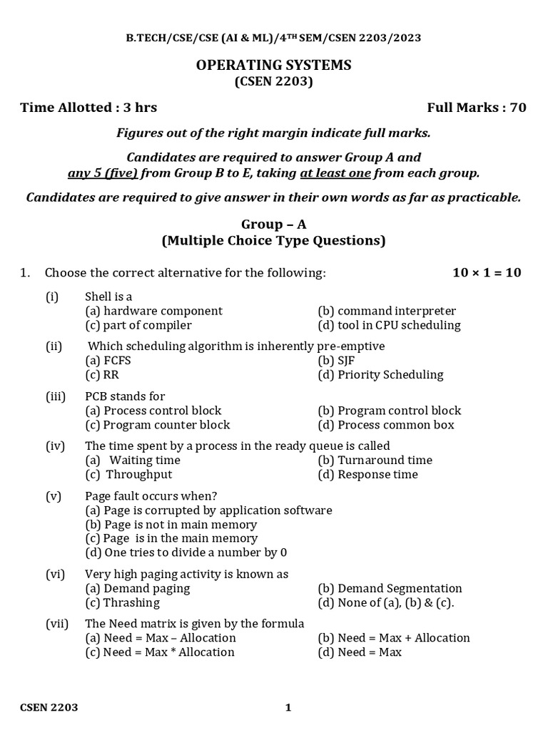 Operating Systems Csen 2203 2023 | PDF | Scheduling (Computing ...