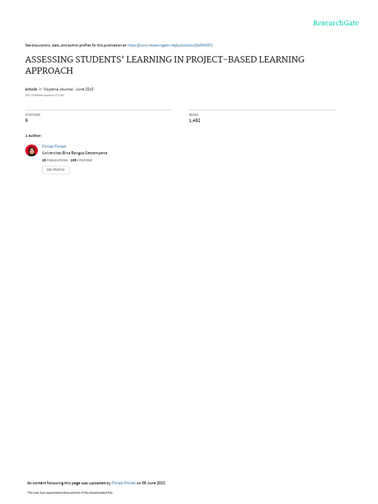 Assessing Learning in PBL | PDF | Educational Assessment | Project Based Learning