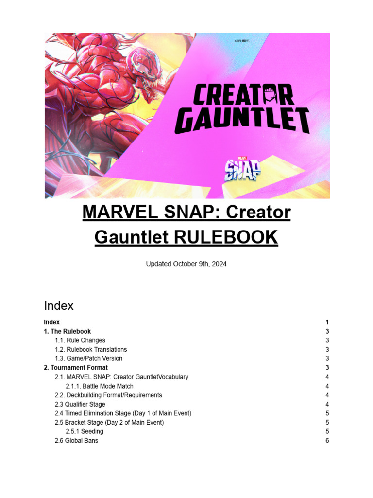 Marvel SNAP - Creator Gauntlet October 2024 Rulebook | PDF