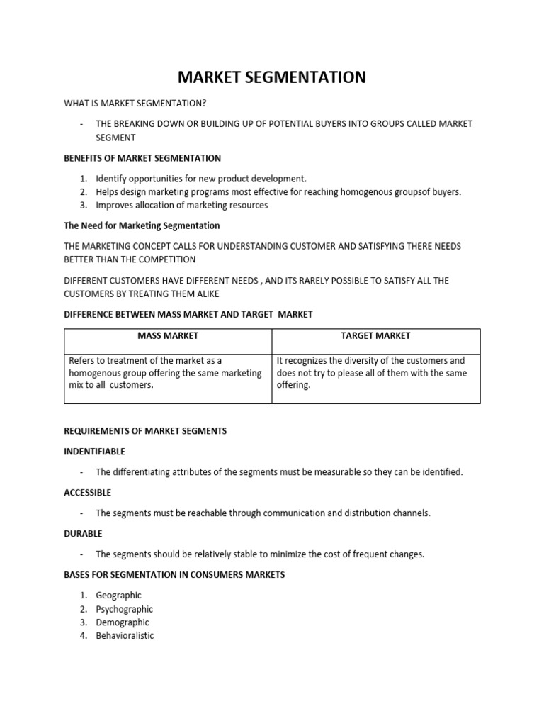 Market Segmentation PDF | PDF | Market Segmentation | Marketing