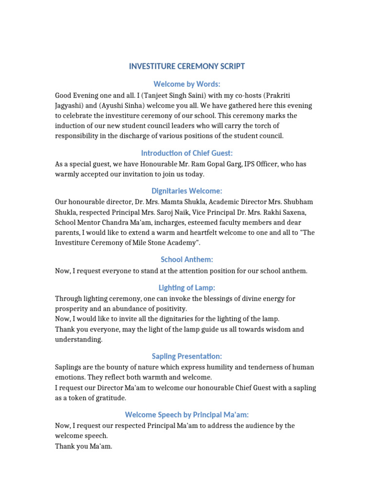 Investiture Ceremony Script | PDF