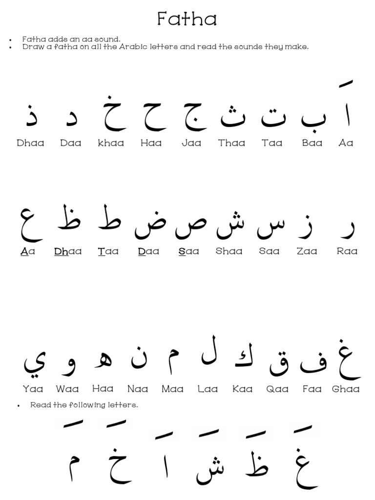 Arabic Letters with Fatha Guide | PDF