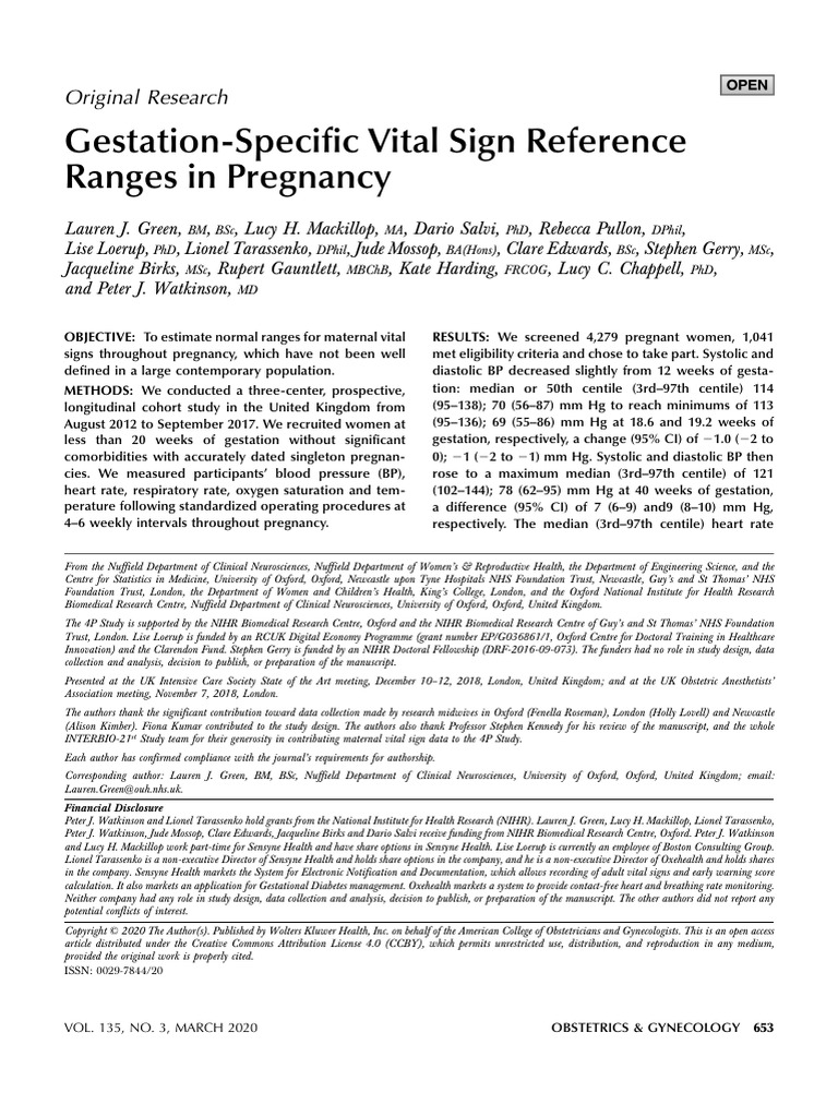 Gestation Specific Vital Sign Reference Ranges In.21 | PDF | Blood ...