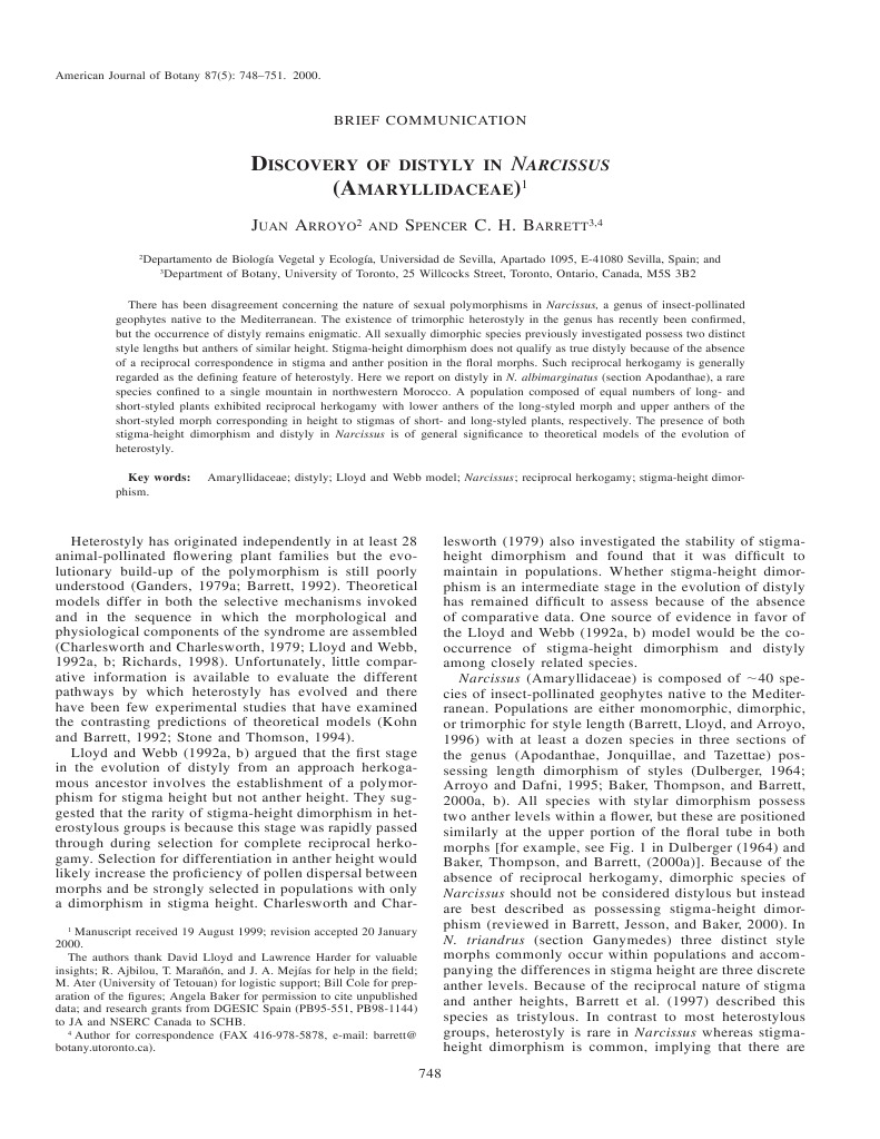 J A S C. H. B: Iscovery of Distyly in Maryllidaceae | PDF ...