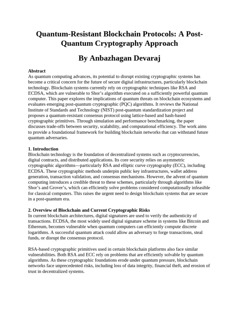 Quantum-Resistant Blockchain Protocols | PDF | Quantum Computing ...