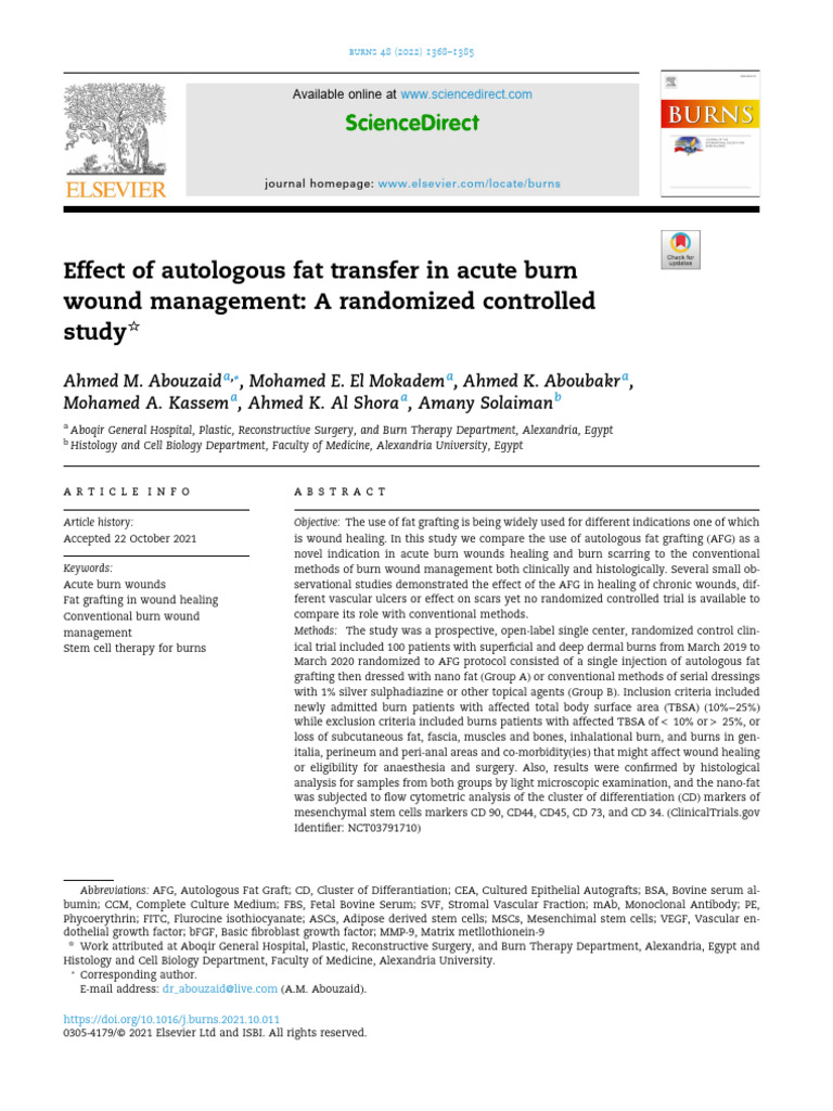 Autologous Fat Transfer for Burn Healing | PDF | Burn | Wound