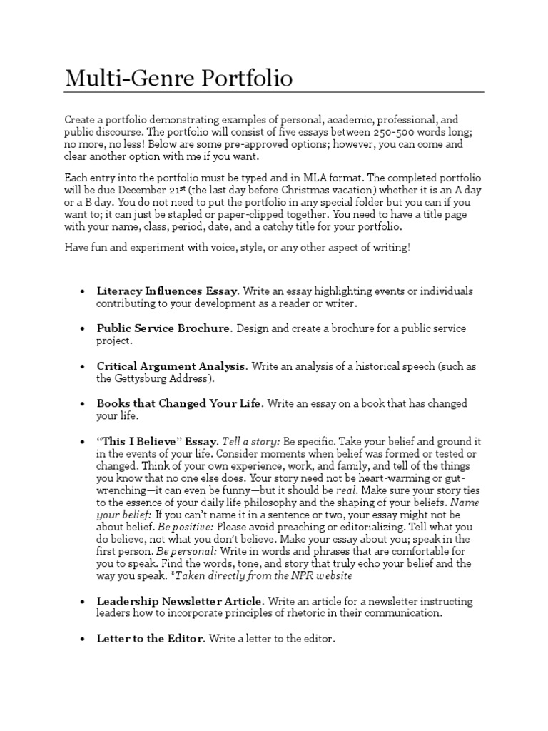 Multi-Genre Portfolio: Your Belief: If You Can't Name It in A Sentence ...