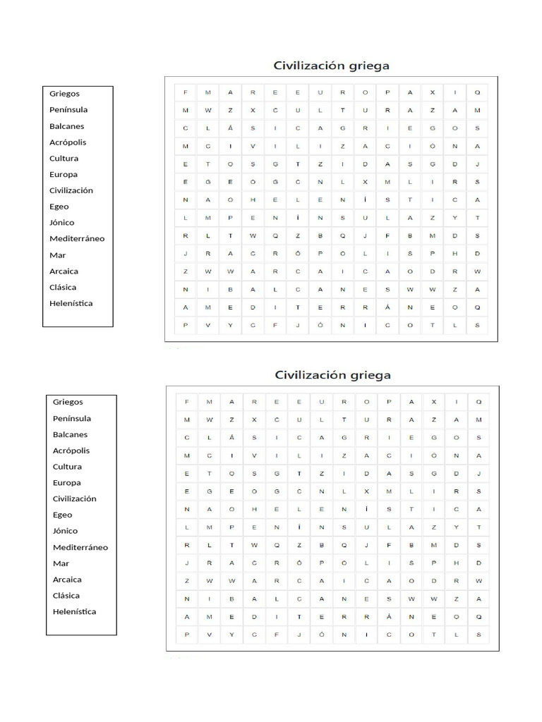 Sopa de letras: Cultura griega | PDF