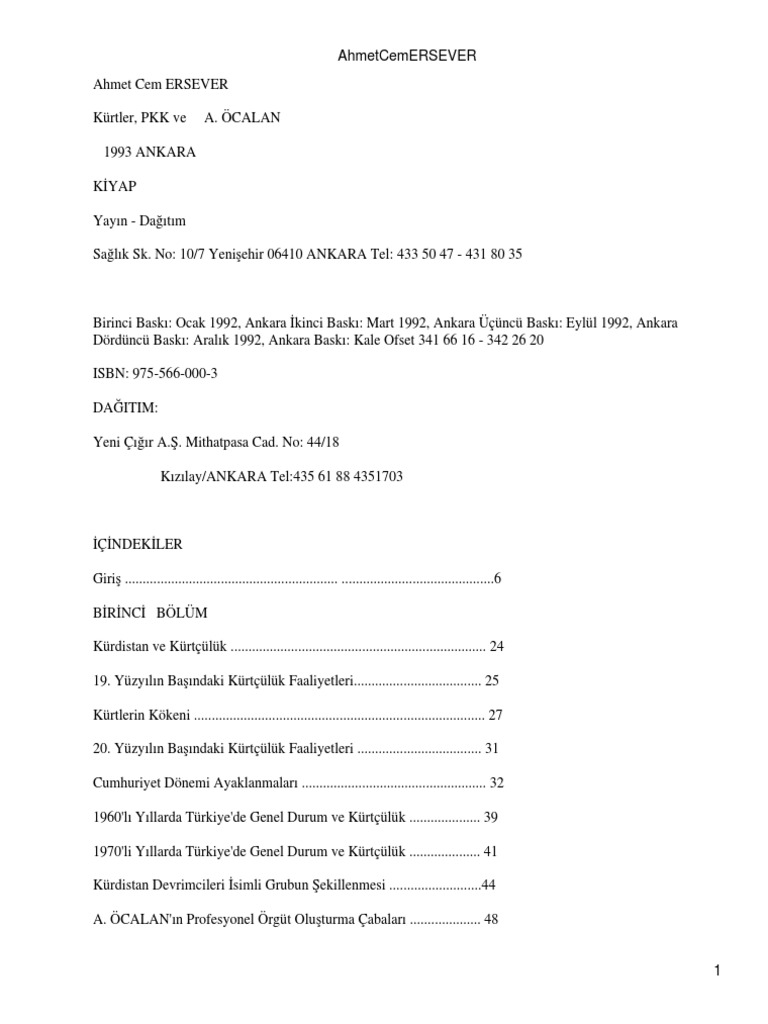 Cem Ersever - Kürtler PKK Ve A. Öcalan | PDF