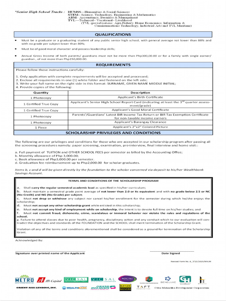 Scholarship Application Form Pdf