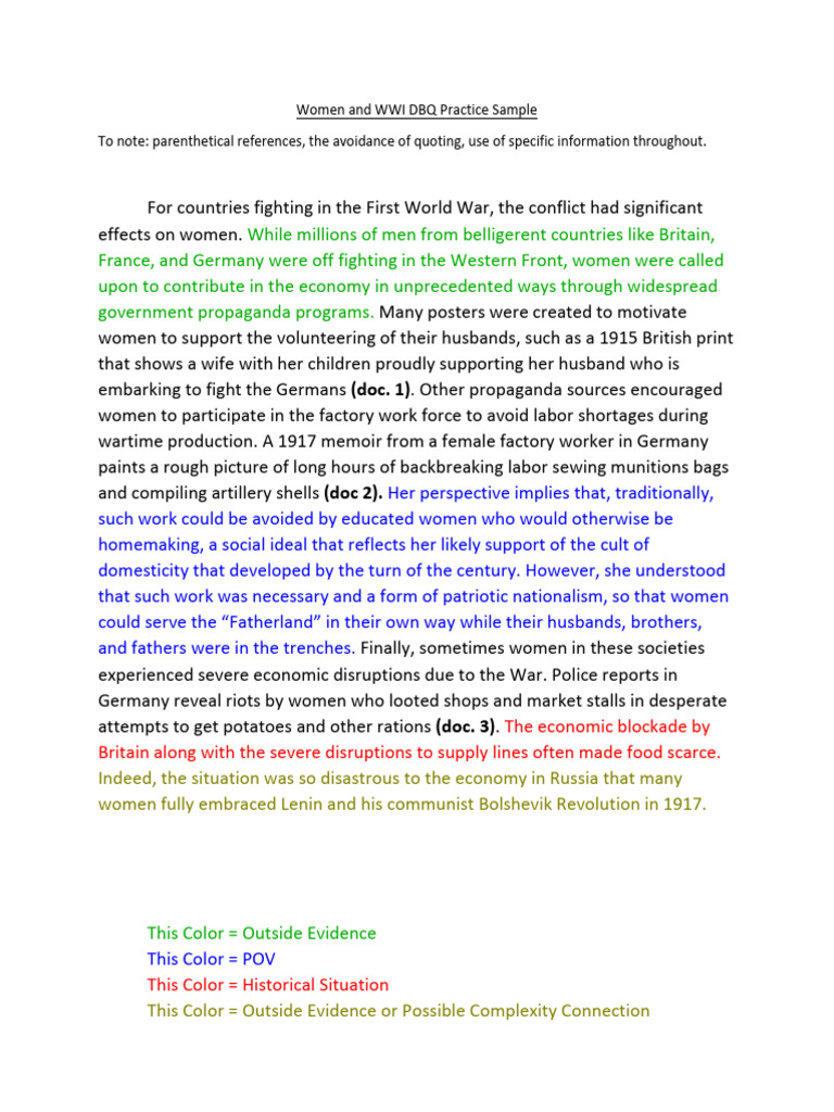 AP WH Women and WWI DBQ Practice Sample | PDF