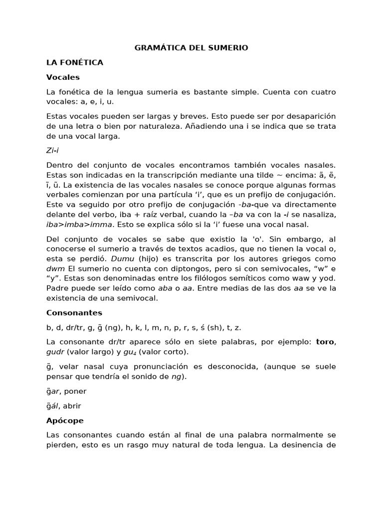 Fonética y gramática del sumerio | PDF | Vocal | Verbo