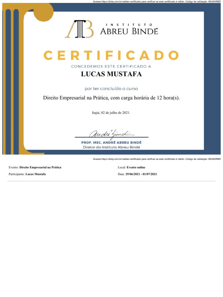 Certificado Participacao TGrEv | PDF
