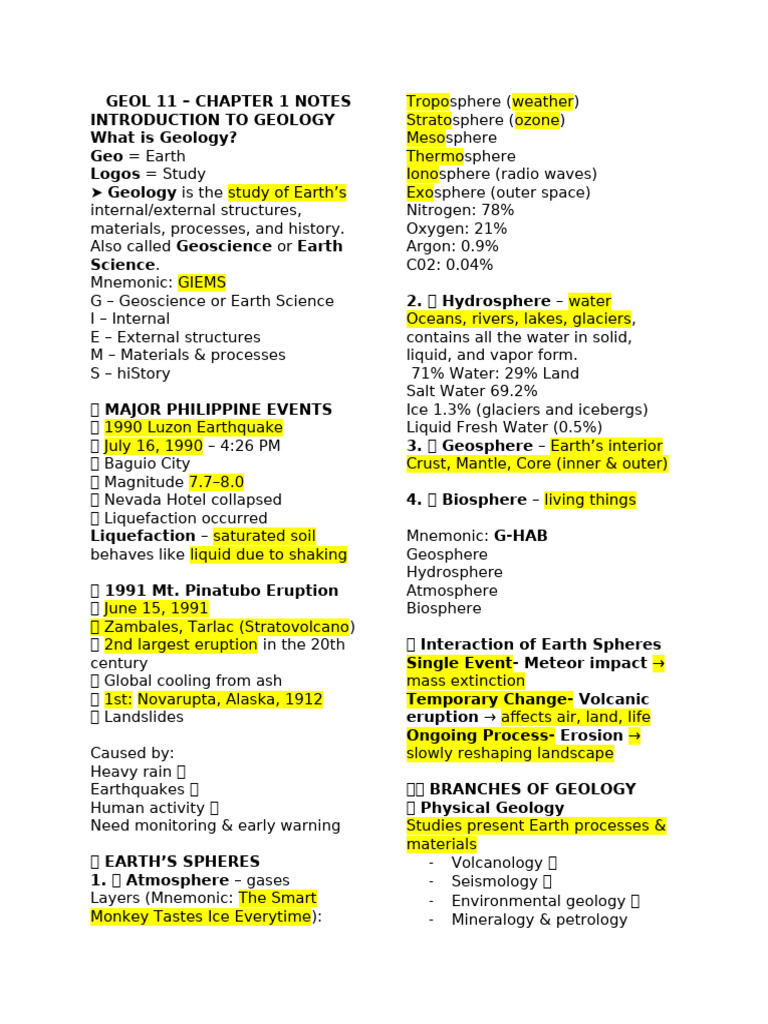 Notes Geol 11 Lesson 1 | PDF | Earth Sciences | Geology
